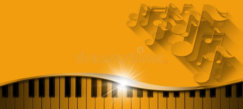 Orange Background with Musical Notes and Piano Keyboard Stock ...
