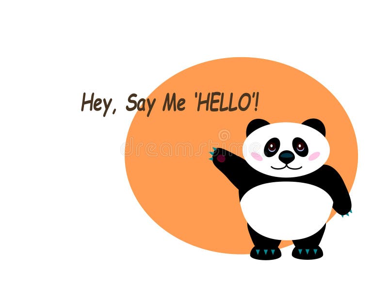 Orange Background with a Panda Waving Its Paw and Saying â€œHelloâ ...