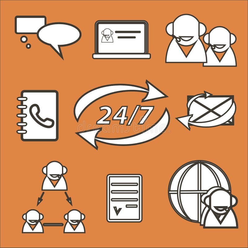 Orange Background With Set Of Call-centre Icons Stock Vector ...