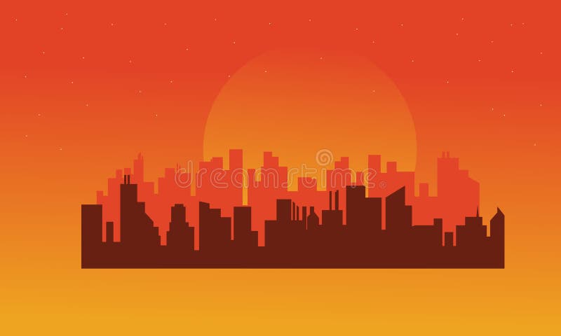 On Orange Backgrounds Urban Silhouettes Stock Vector - Illustration of ...