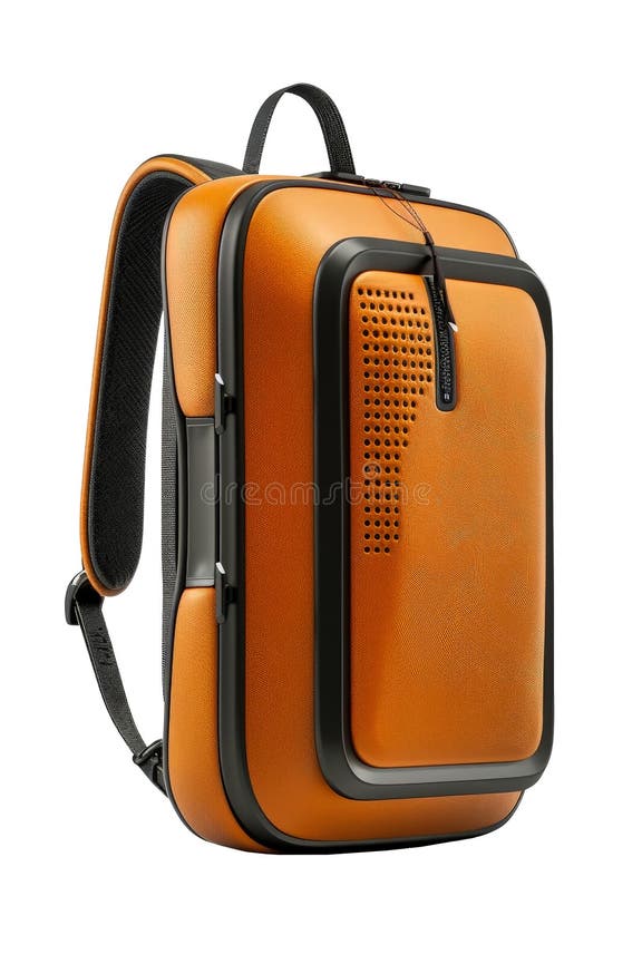 Orange Backpack with Attached Speaker Stock Photo - Illustration of ...