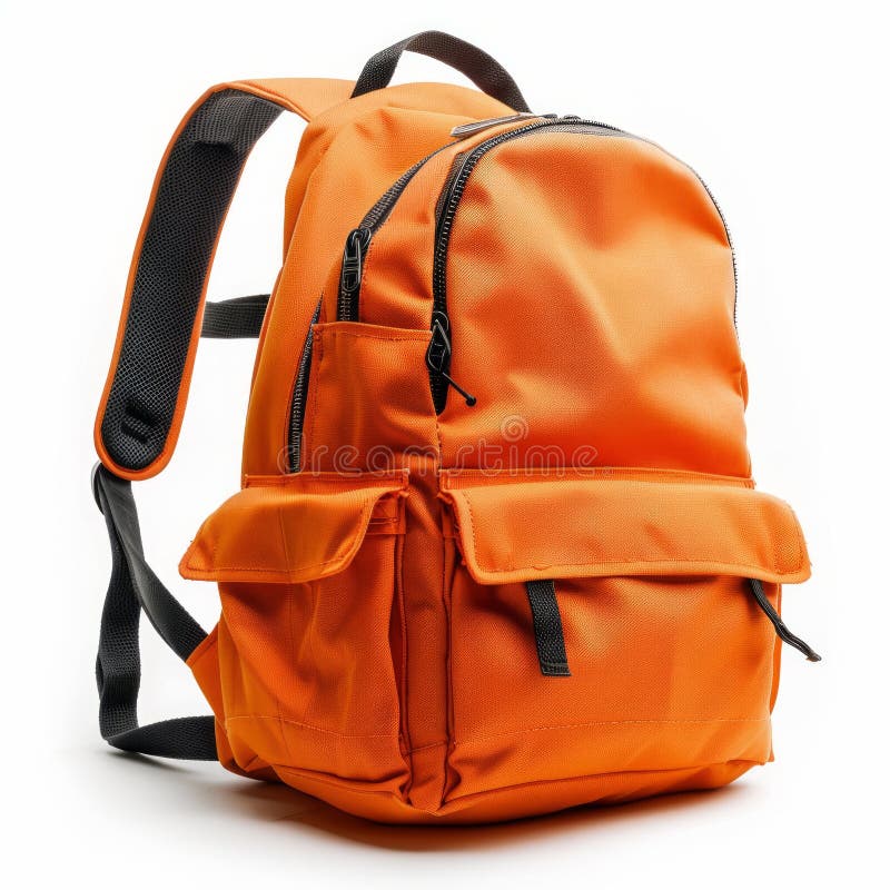 Orange Backpack with Black Straps on White Background Stock Image ... Orange Backpack with Black Straps on White Background Stock Image ...