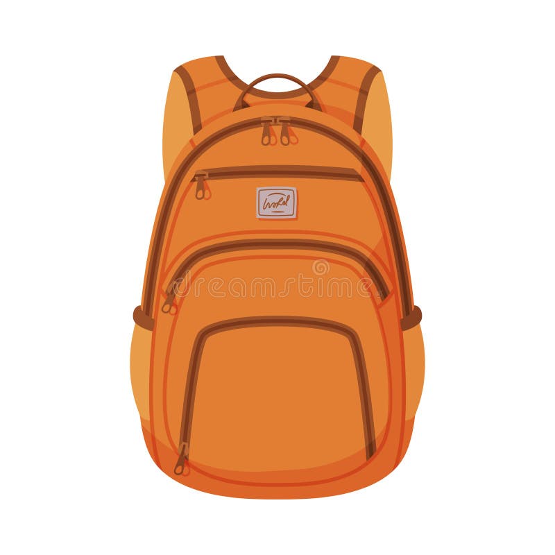 Orange Backpack, Front View of Schoolbag or Camping Rucksack Flat Style ...