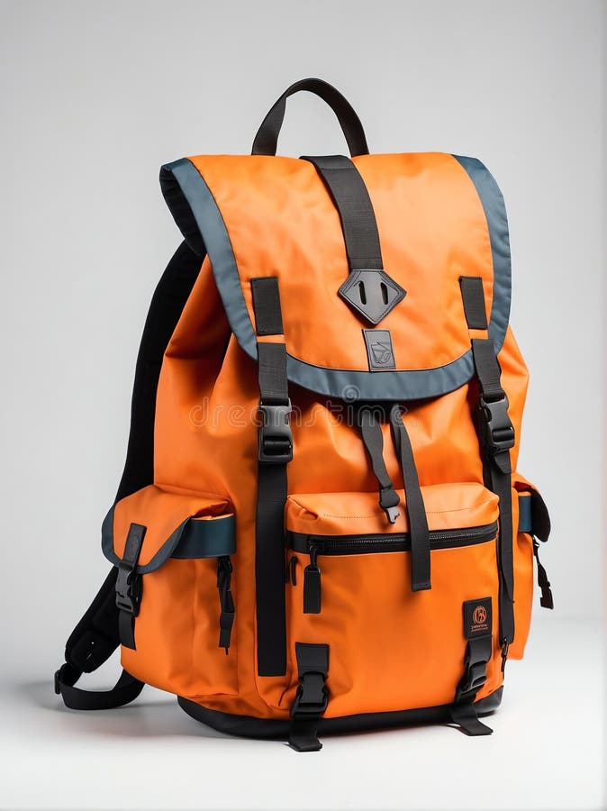 Orange Backpack on Plain White Ai Generated Stock Illustration ...