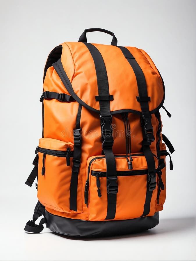 Orange Backpack on Plain White Ai Generated Stock Illustration ...