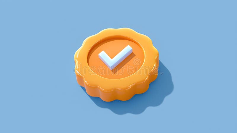Orange Badge with Check Mark on Blue Background Stock Illustration ...