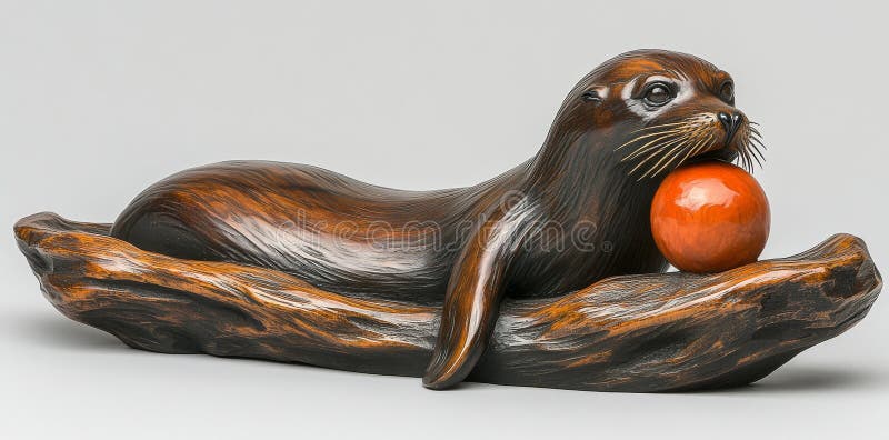 An Orange Ball is Held by a Seal that is Resting on a Smooth Indoor ...