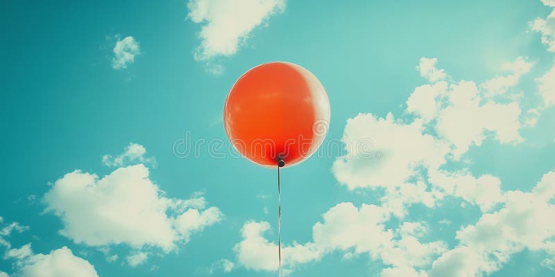 Orange Balloon Floating in Blue Sky with Clouds Stock Illustration ...