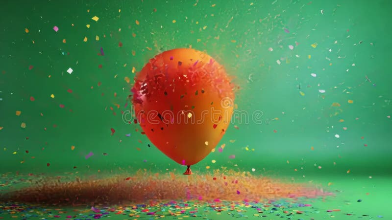 Orange Balloon Floating on Green Screen Background with Falling ...
