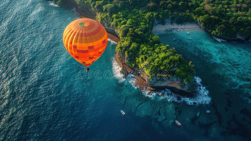Orange Balloon Over Tropical Coast and Ocean Stock Image - Image of ...