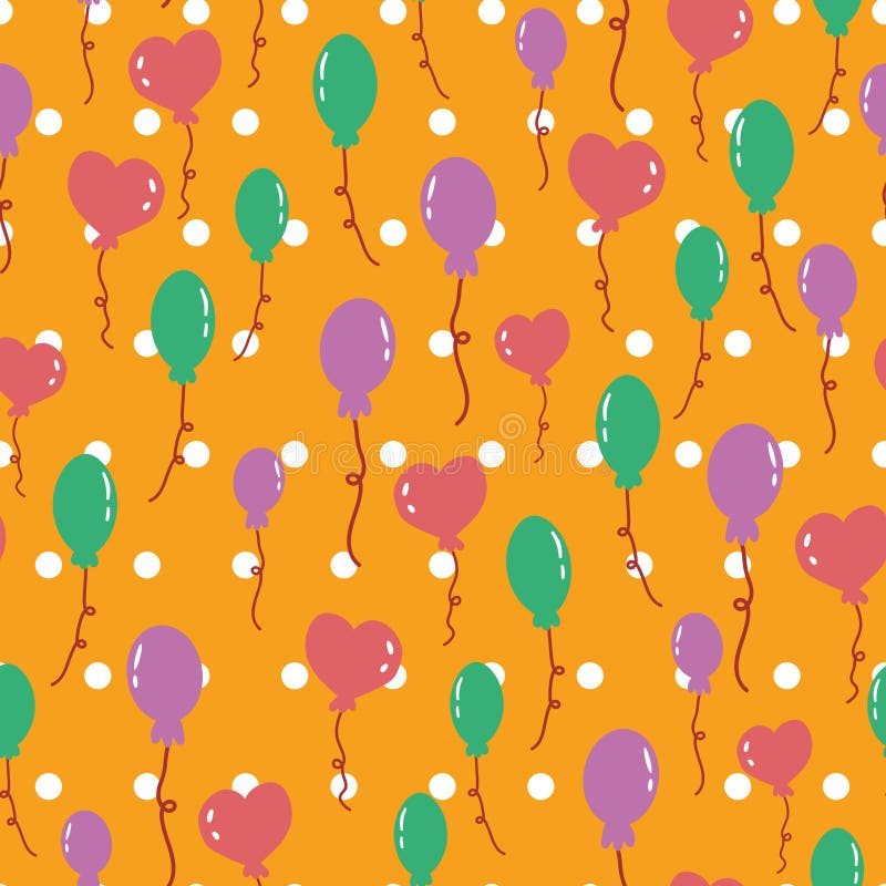 Orange Balloon Seamless Pattern Background. Happy Birthday Vector ...