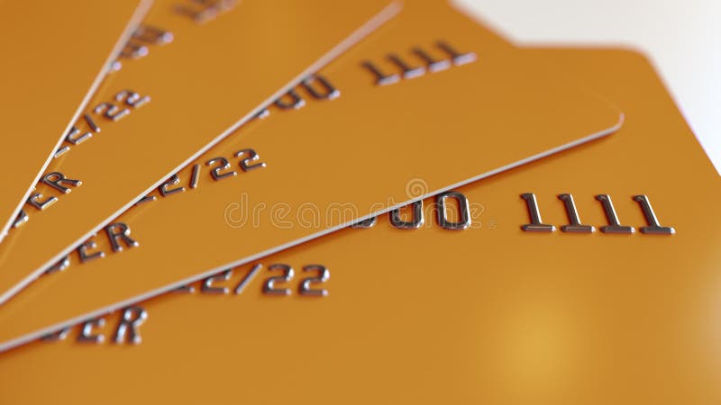 Orange Bank Cards Close-up, 3D Rendering Stock Illustration ...