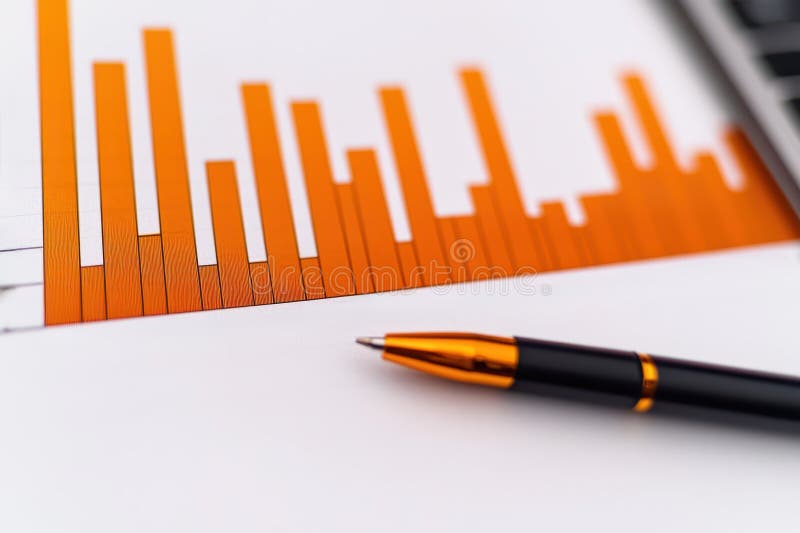Orange Bar Graph Chart Business Data Analysis Pen Stock Illustration ...