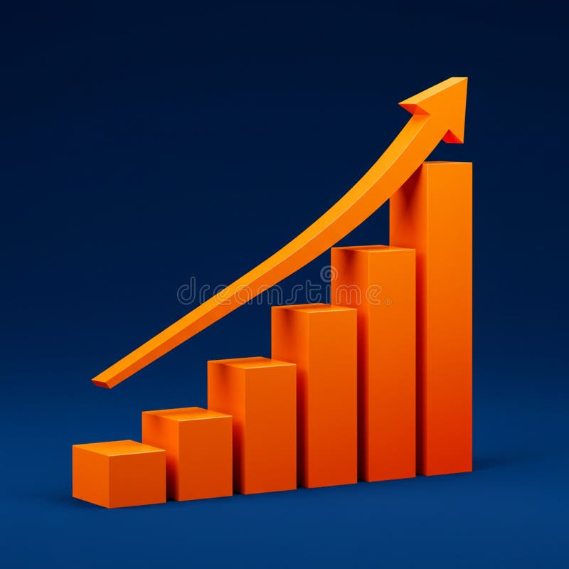 Orange Bar Graph with Five Ascending Bars and an Upward-curving Arrow ...