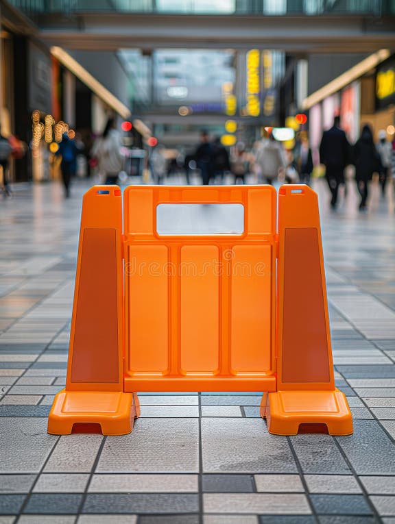 An Orange Barrier Blocking a Pedestrian Walkway in a Mall. Stock Photo ...