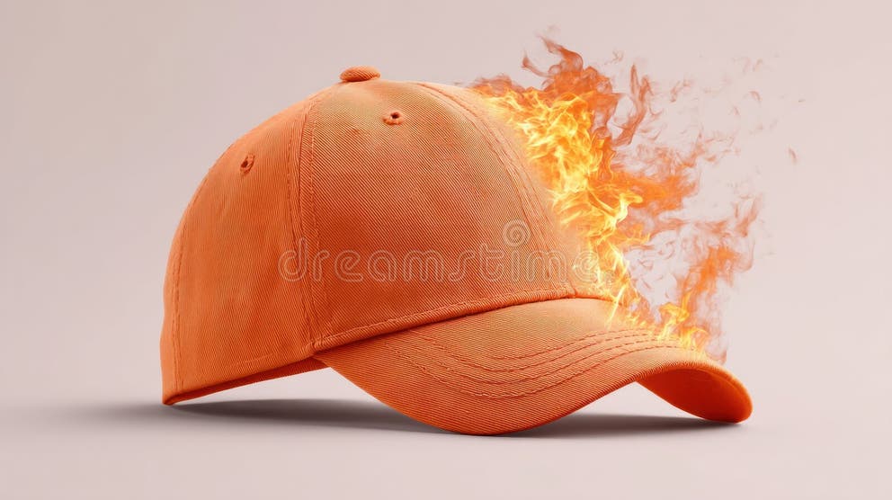 An Orange Baseball Cap with Flames Bursting from it, a Striking Visual ...
