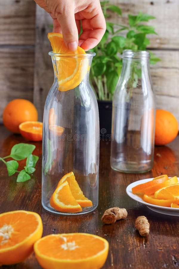 Orange and Basil Infused Water Stock Image - Image of fitness, detox ...