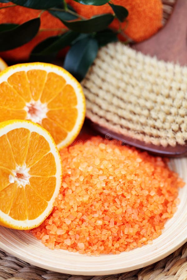 Orange bath salt stock image. Image of relaxation, pleasure - 11226537
