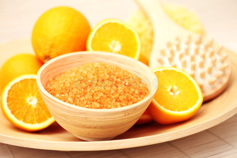 Orange bath salt stock image. Image of cosmetic, bath - 11954605