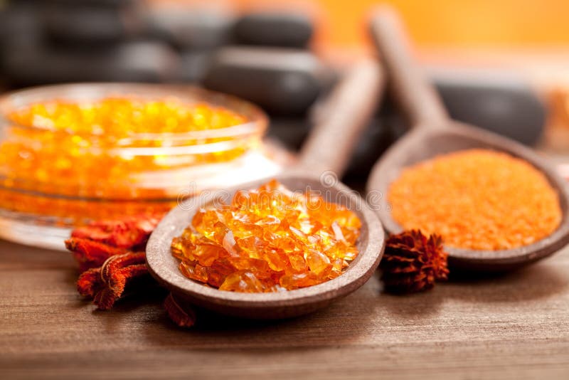 Orange bath salt stock image. Image of mineral, supplies - 18048289