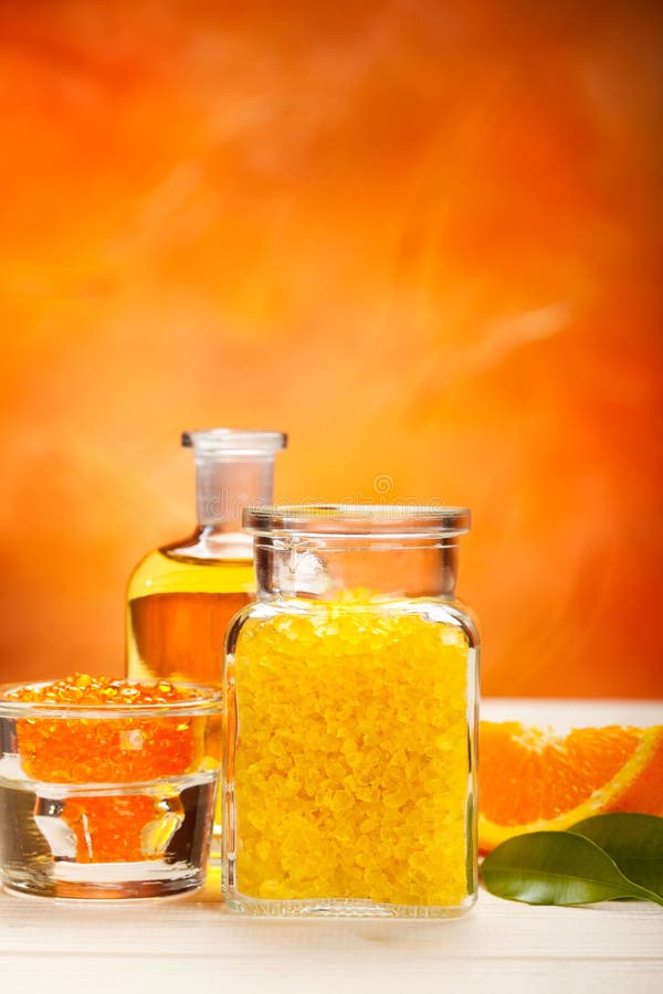 Orange bath salt stock photo. Image of healthy, massage - 18608688