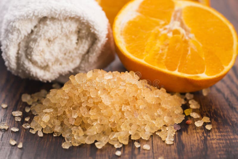 Orange bath salt stock photo. Image of tools, salt, natural - 95581100