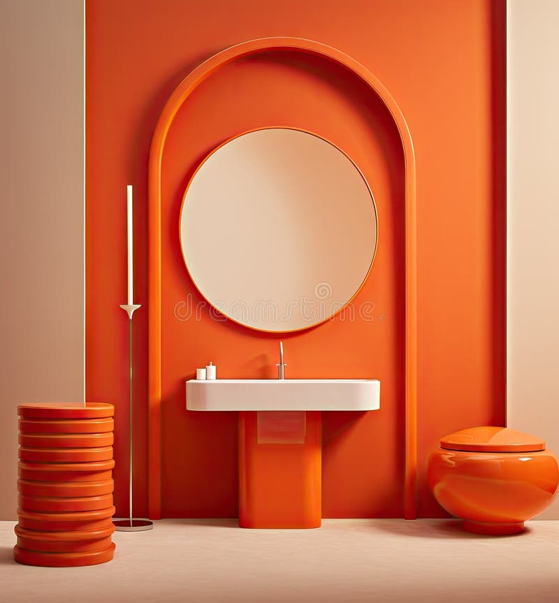 An Orange Bathroom with a Sink and a Mirror Stock Illustration ...