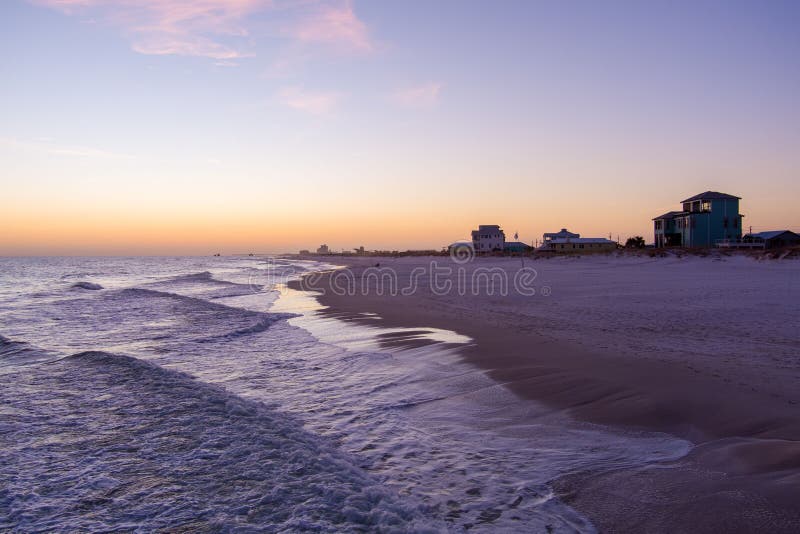 Orange Beach, Alabama Waterfront at Sunset Stock Image - Image of hotel ...