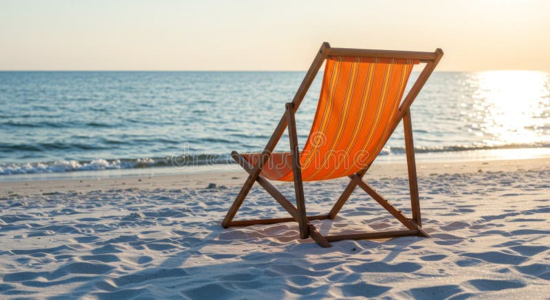 Orange Beach Chair at Sunset on Sandy Shore Stock Illustration ...