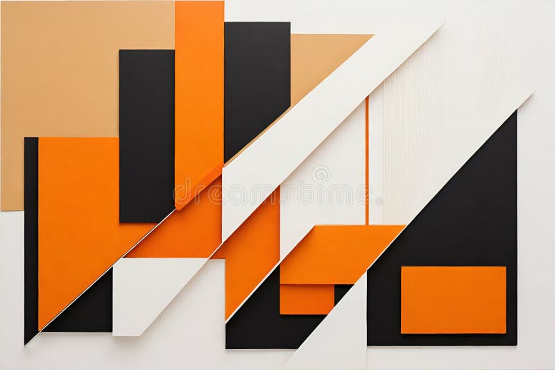 Orange, Beige and Black Square, Line Abstract Form of Modern ...