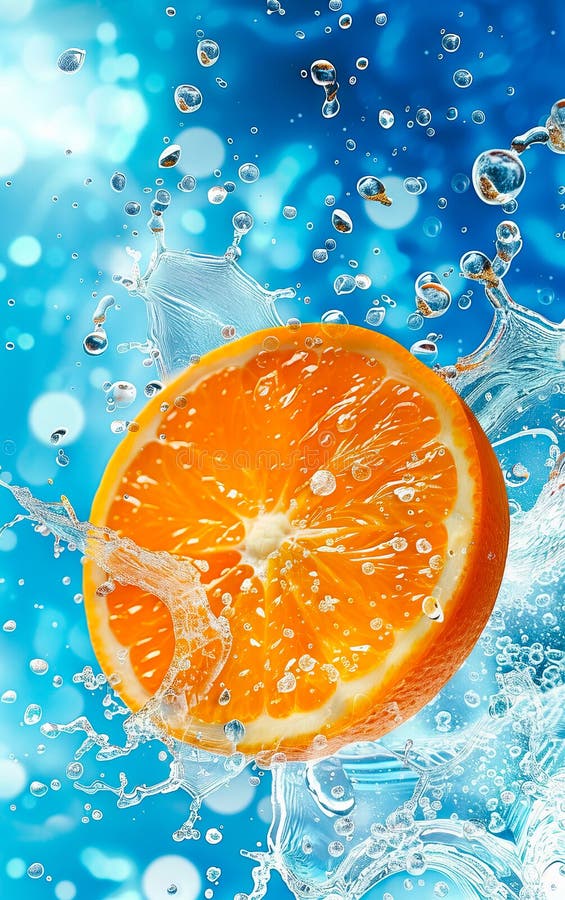 An Orange is Being Splashed with Water Stock Image - Image of bubble ...
