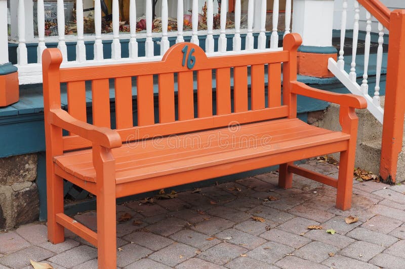 Orange Bench in Front of the Porch. Stock Image - Image of wooden ...