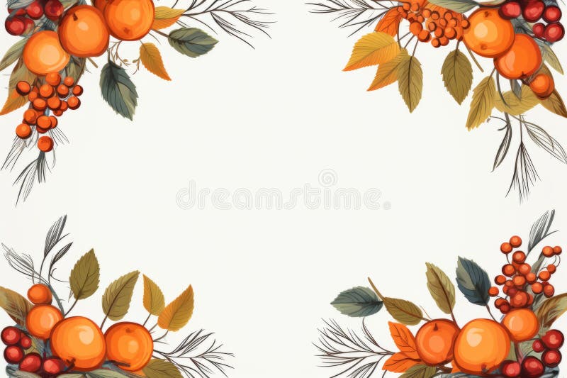 An Orange and Berries Frame with Leaves and Berries on a White ...
