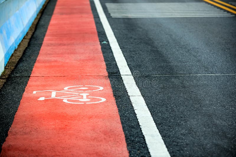 Orange Bicycle Path on Road. Stock Image - Image of symbol, pathway ...