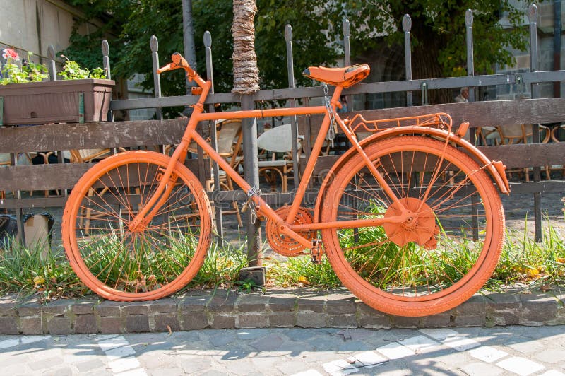 Orange bicycle. stock photo. Image of side, road, fashion - 99630490