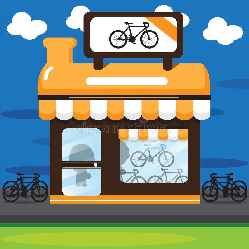 Orange bike store cartoon stock vector. Illustration of facade - 52262498