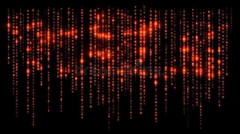 Orange Binary Code Data Raining Down on Black Background Stock Photo ...