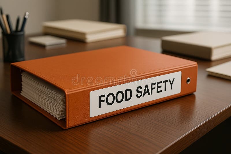 Orange Binder Labeled FOOD SAFETY Placed on Technical Office Desk ...