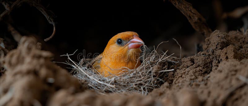 An Orange Bird Resting in a Nest. Stock Illustration - Illustration of ...