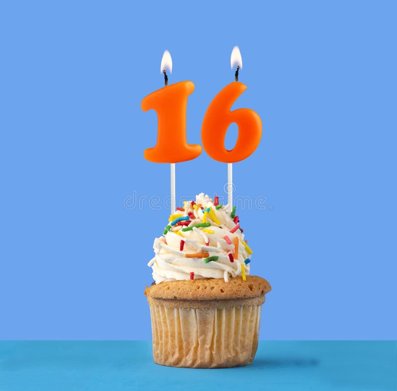 Orange Birthday Candle and Cupcake - Number 16 Stock Illustration ...