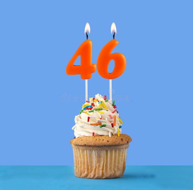 Orange Birthday Candle and Cupcake - Number 46 Stock Photo - Image of ...