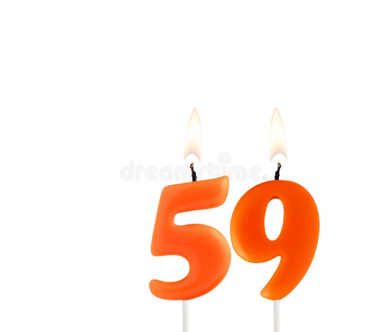 Orange Birthday Candle on White Background - Number 59 Stock ...