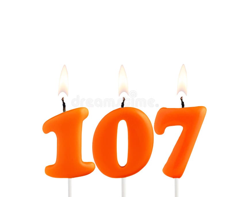 Orange Birthday Candle on White Background - Number 107 Stock ...