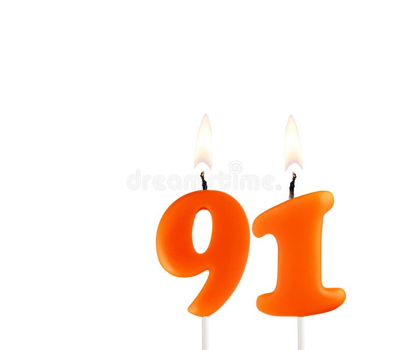 Orange Birthday Candle on White Background - Number 91 Stock Photo ...
