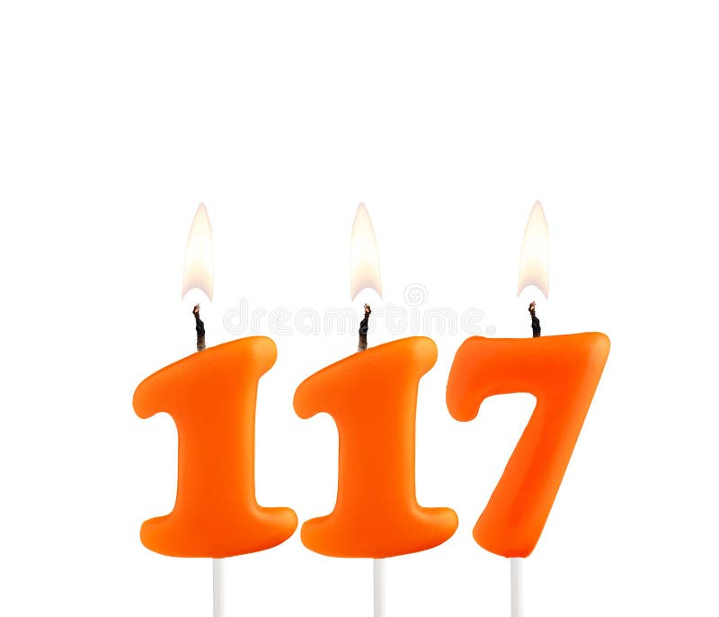 Orange Birthday Candle on White Background - Number 117 Stock ...
