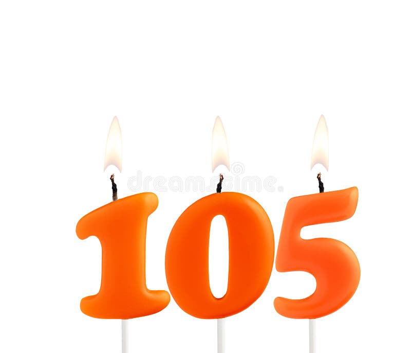 Orange Birthday Candle on White Background - Number 105 Stock ...