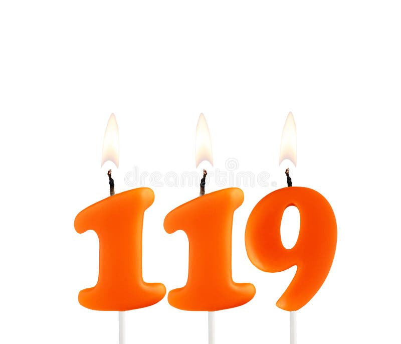 Orange Birthday Candle on White Background - Number 119 Stock ...