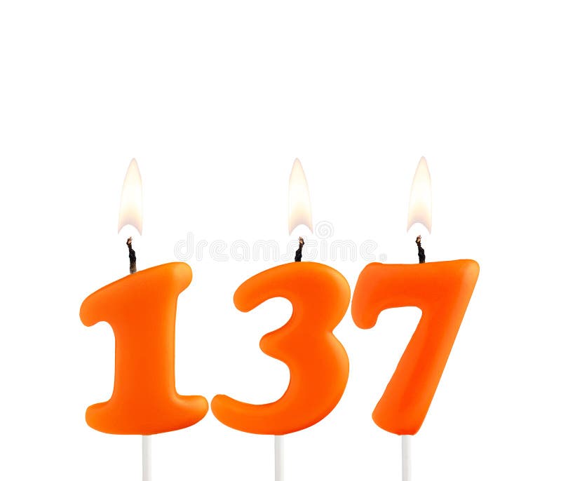 Orange Birthday Candle on White Background - Number 137 Stock ...