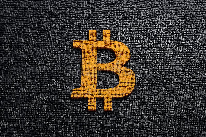 Orange Bitcoin Logo Made of Tiny Numbers on a Black Background. Stock ...