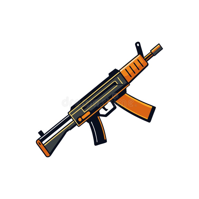 Orange and Black Assault Rifle Stylized Illustration on White ...